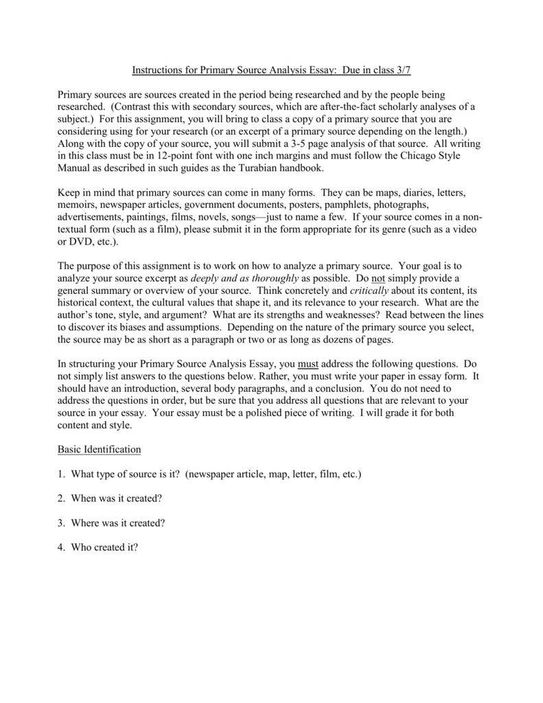 History Primary Source Analysis Essay Example Sitedoct