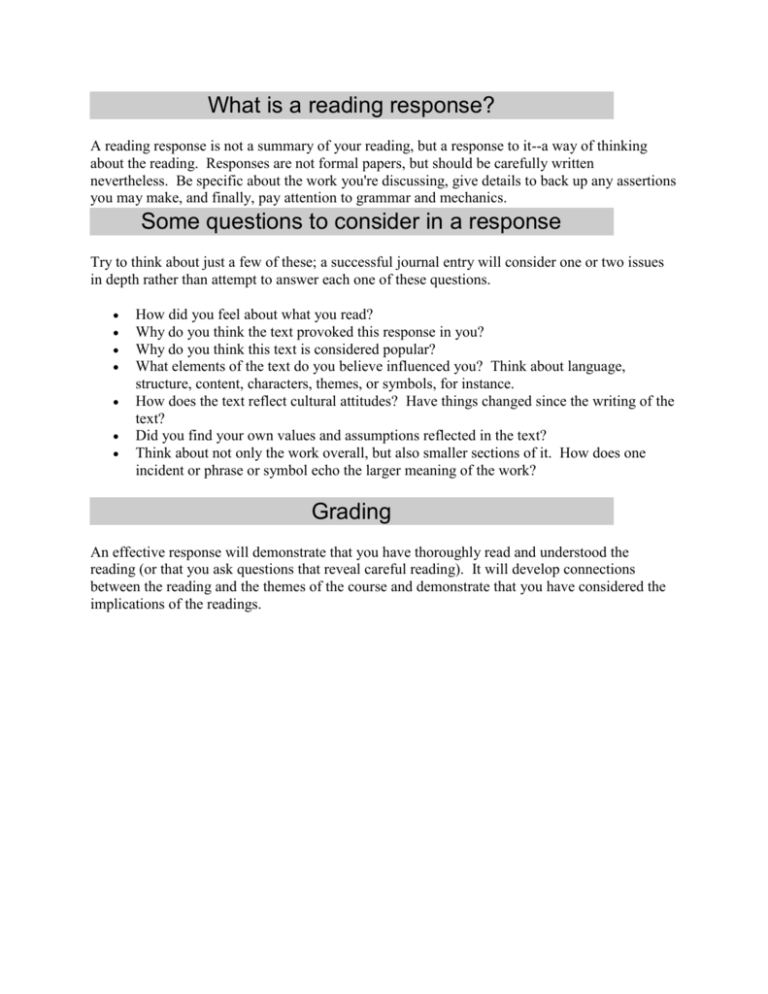  What Is A Reading Response 