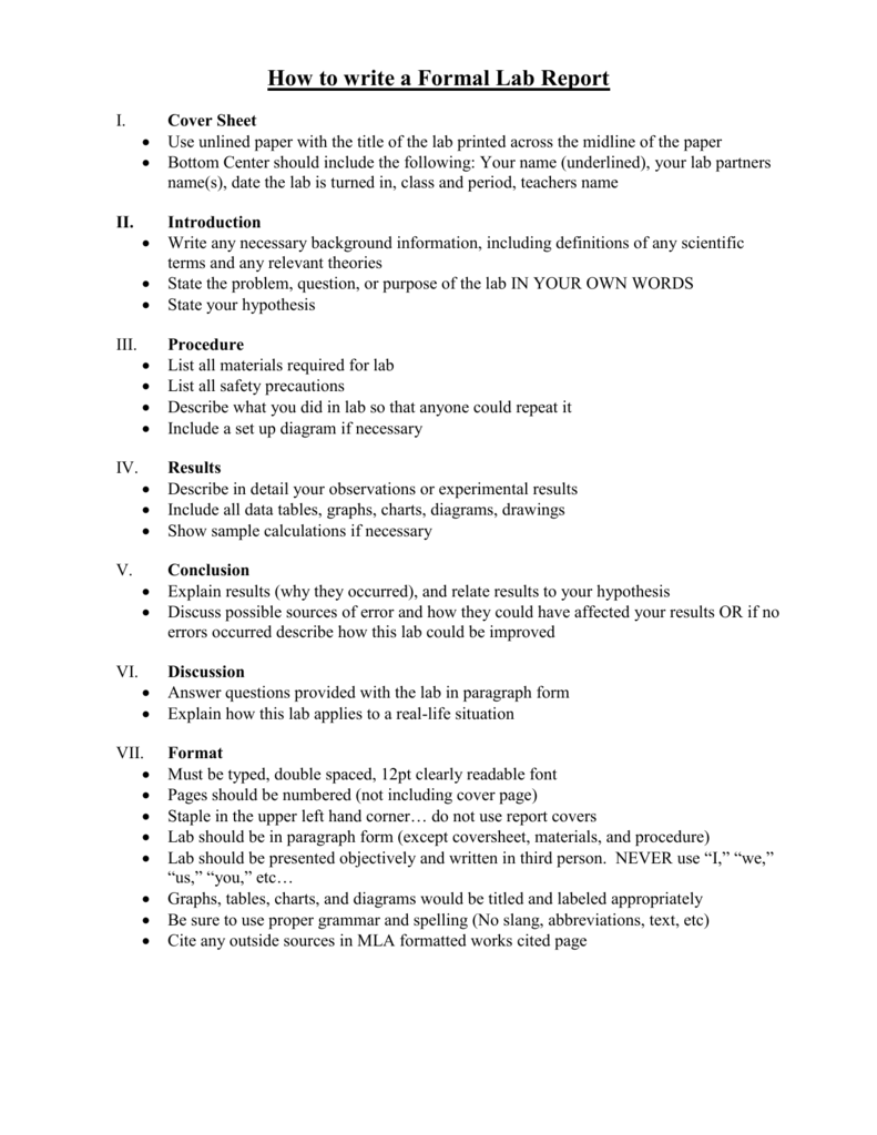 How To Write A Formal Lab Report
