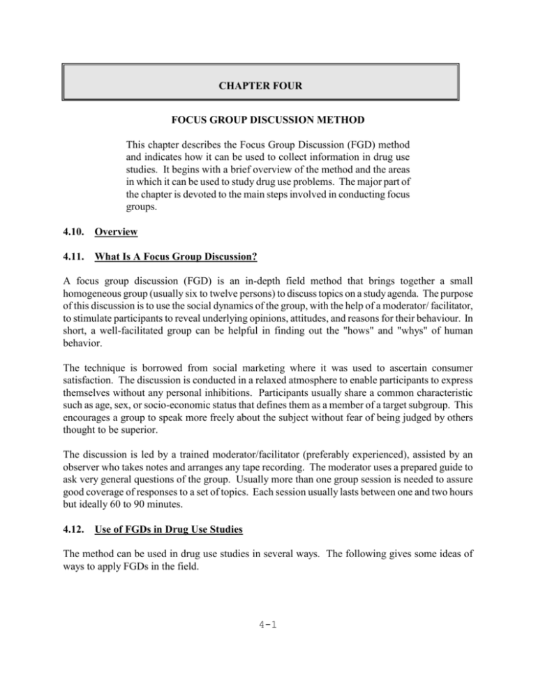 Chapter 4 Focus Group Discussion Method Chapter 4 Focus Group Discussion Method