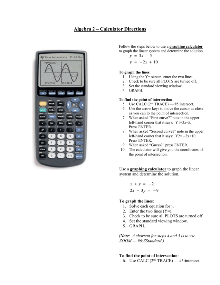 Algebra 2 Calculator Directions Algebra 2 Calculator Directions