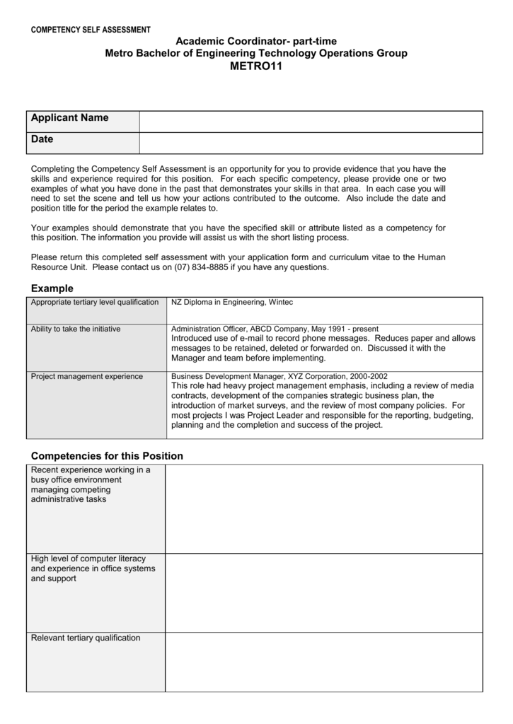 CS SW1001 Competency Self Assessment