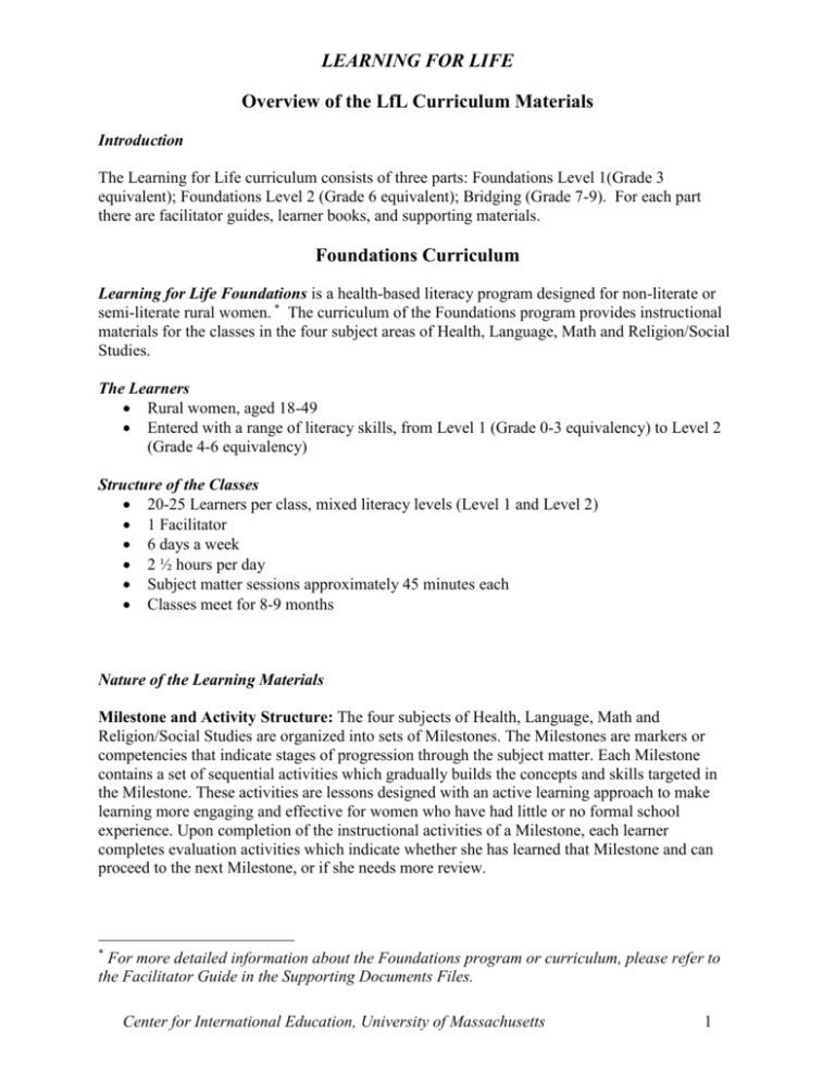 Overview Of LfL Curriculum Materials Overview Of LfL Curriculum Materials