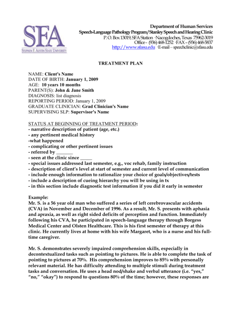 Clinic Treatment Plan Clinic Treatment Plan