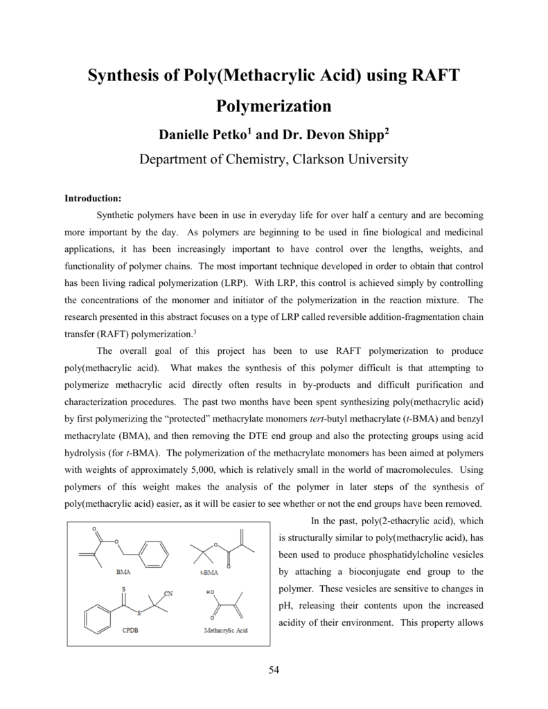 Synthesis of Poly(Methacrylic Acid) using RAFT Polymerization