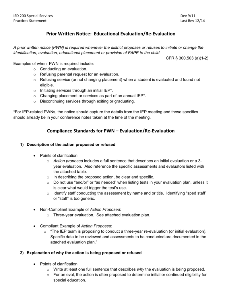 PWN Guide For IEP Initial And Re Eval PWN Guide For IEP Initial And Re Eval