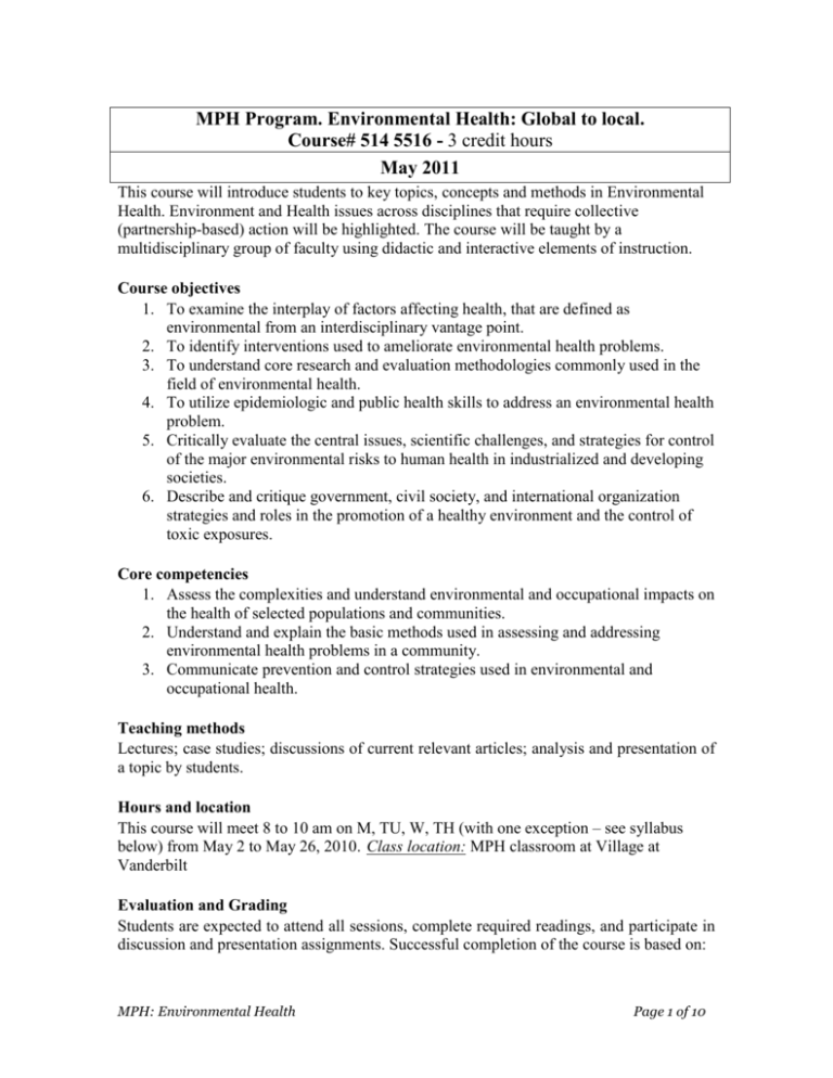 View Syllabus For Environmental Health