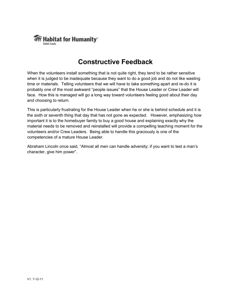Constructive Feedback