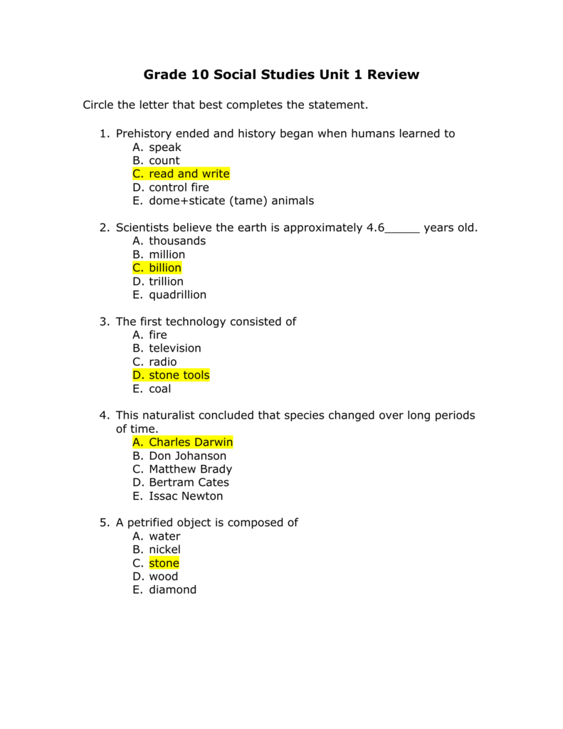 Grade 10 Social Studies Origin Of Humans Unit Test Grade 10 Social Studies Origin Of Humans Unit Test