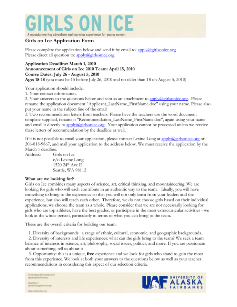 Girls on Ice Application Form