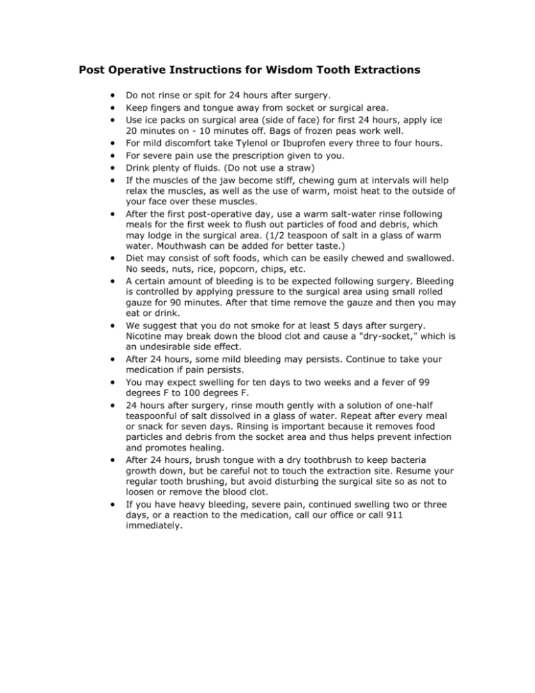 Wisdom Tooth Extraction Post Op Instructions