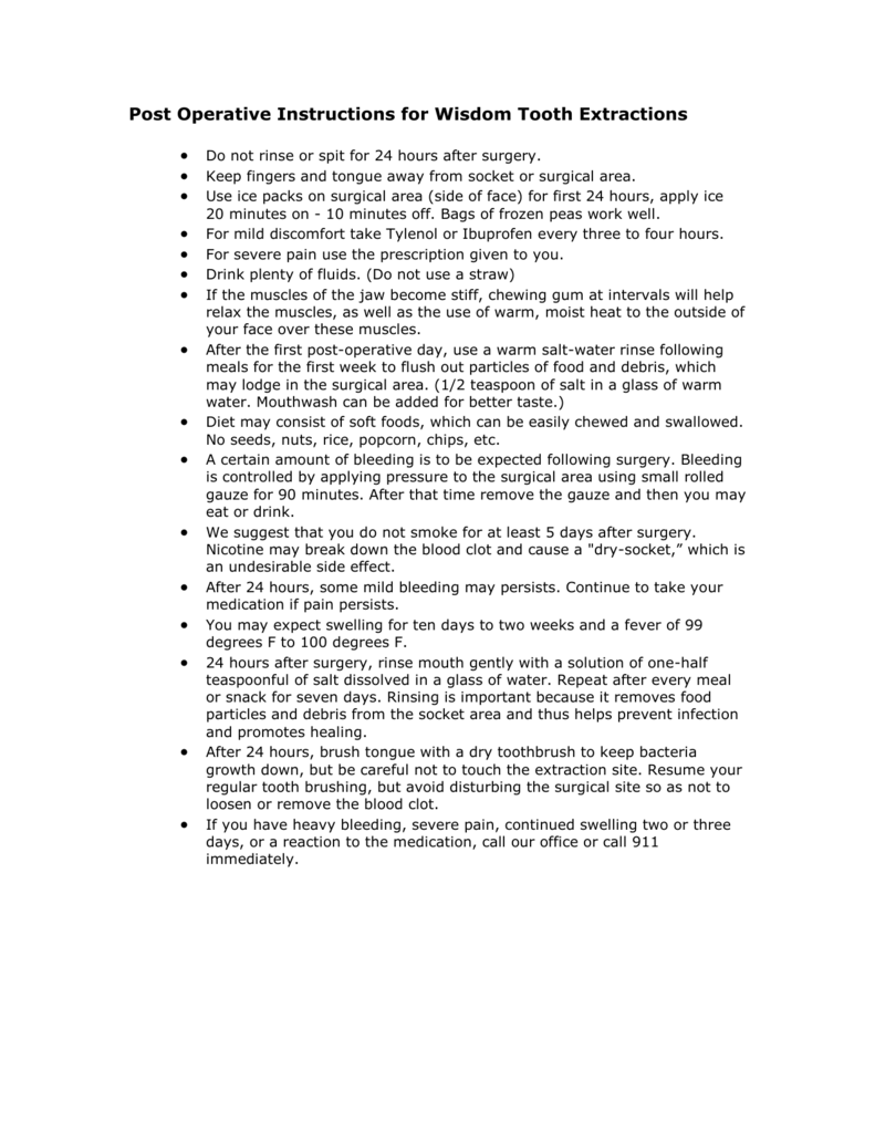 Post Op Instructions After Extraction Post Op Instructions After Extraction