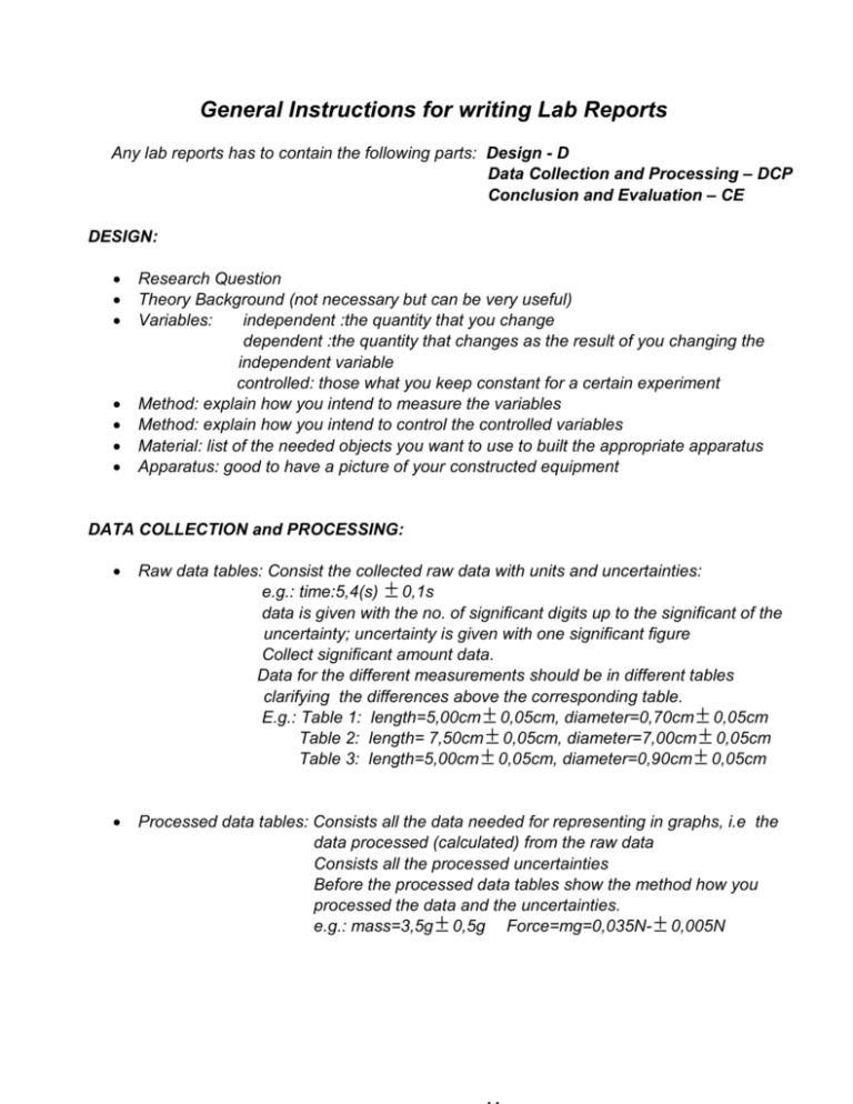 General Instructions For Writing Lab Reports