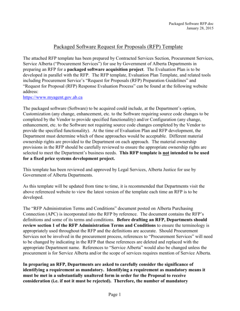 Packaged Software RFP Template - Service Alberta