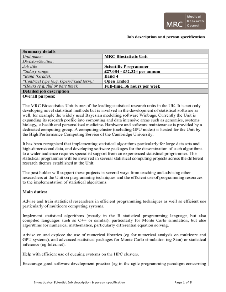 Job Description And Person Specification Template