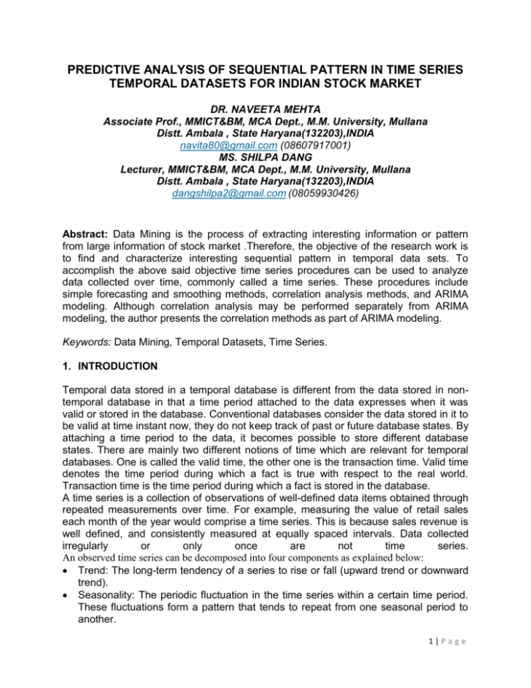 Data Mining Predictive Analysis Of Sequential Pattern In Time Series