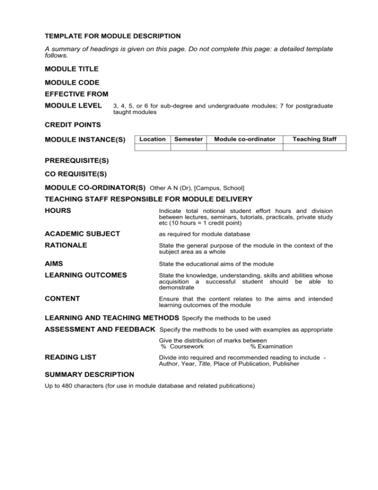 Module Description Template