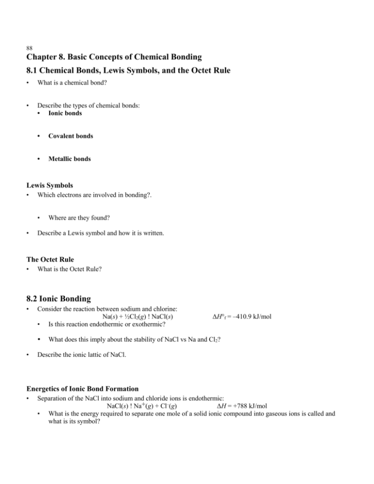 Chapter 8 Basic Concepts Of Chemical Bonding