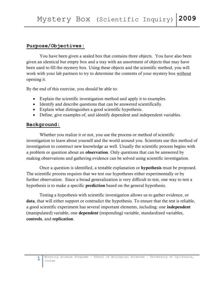 Mystery Box Scientific Inquiry Lab Activity