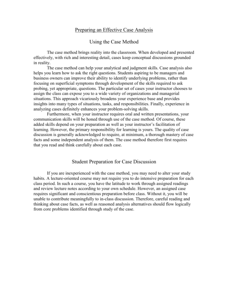 Preparing An Effective Case Analysis