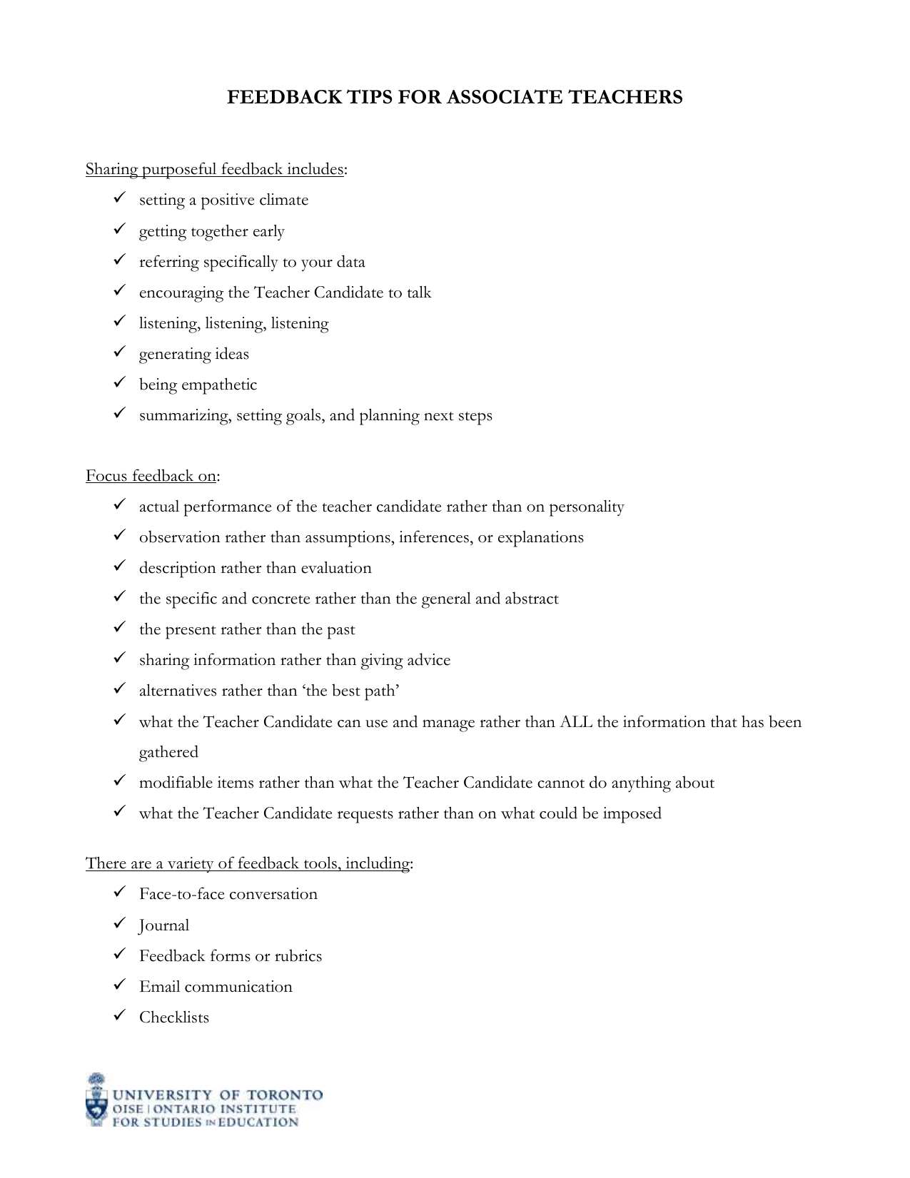 Feedback Tips For Associate Teachers Feedback Tips For Associate Teachers