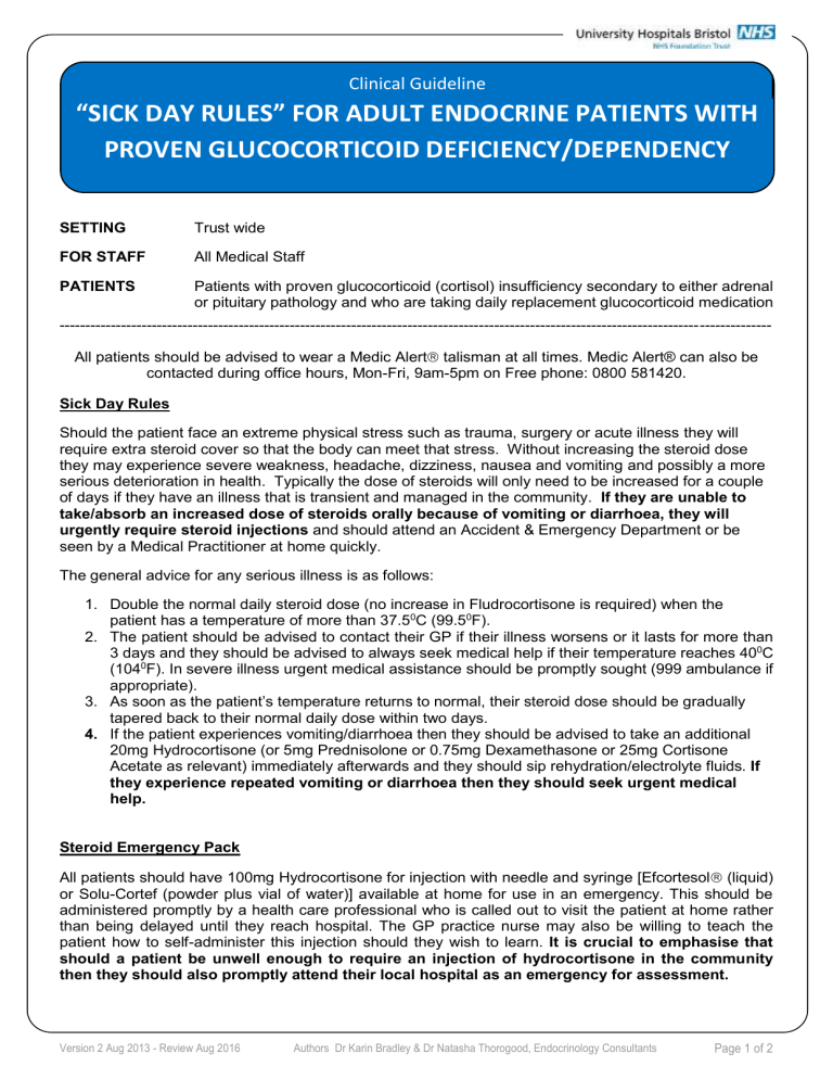 Steroid Sick Day Rules Endocrinology