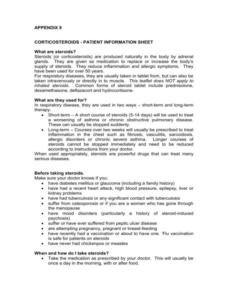 corticosteroids - patient information sheet