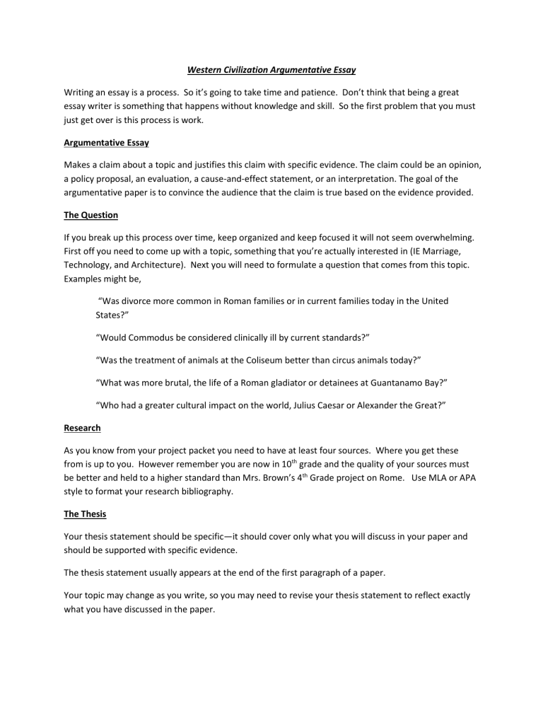 Writing Argumentative Essays Handout