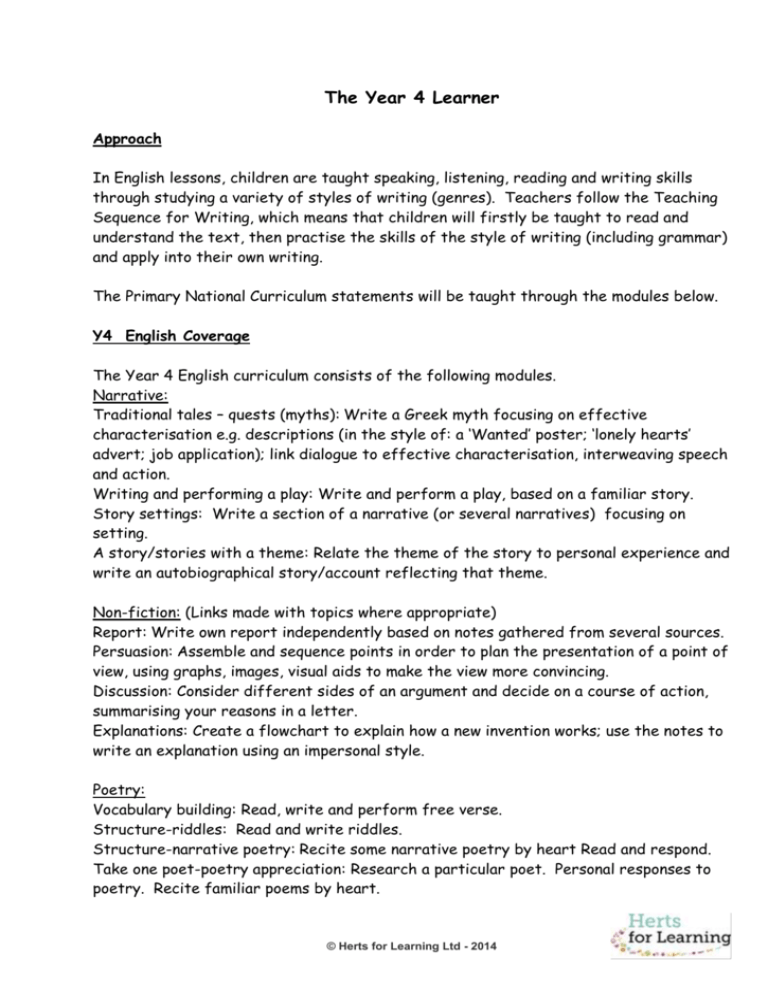 The Year 4 Learner Roman Way First School The Year 4 Learner Roman Way First School
