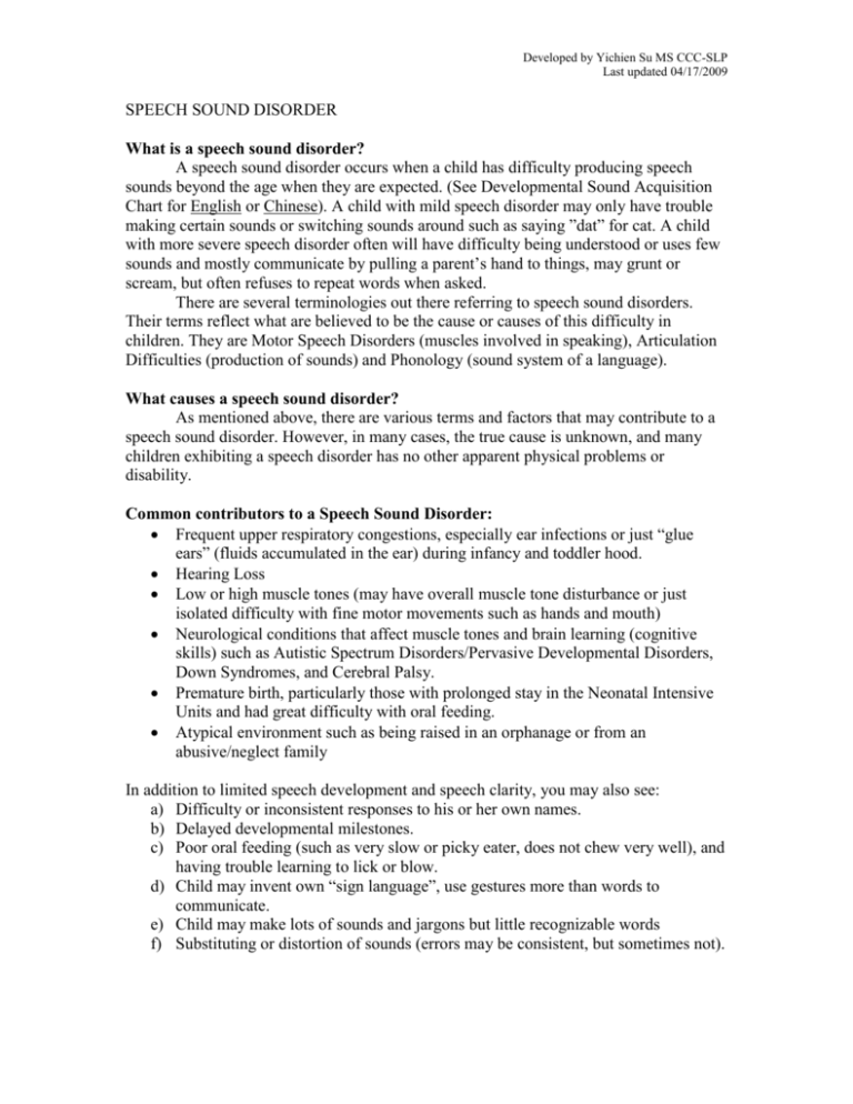 SPEECH SOUND DISORDER SPEECH SOUND DISORDER