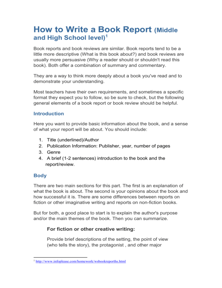  What To Write In A Book Report Format For Writing A Book Report 