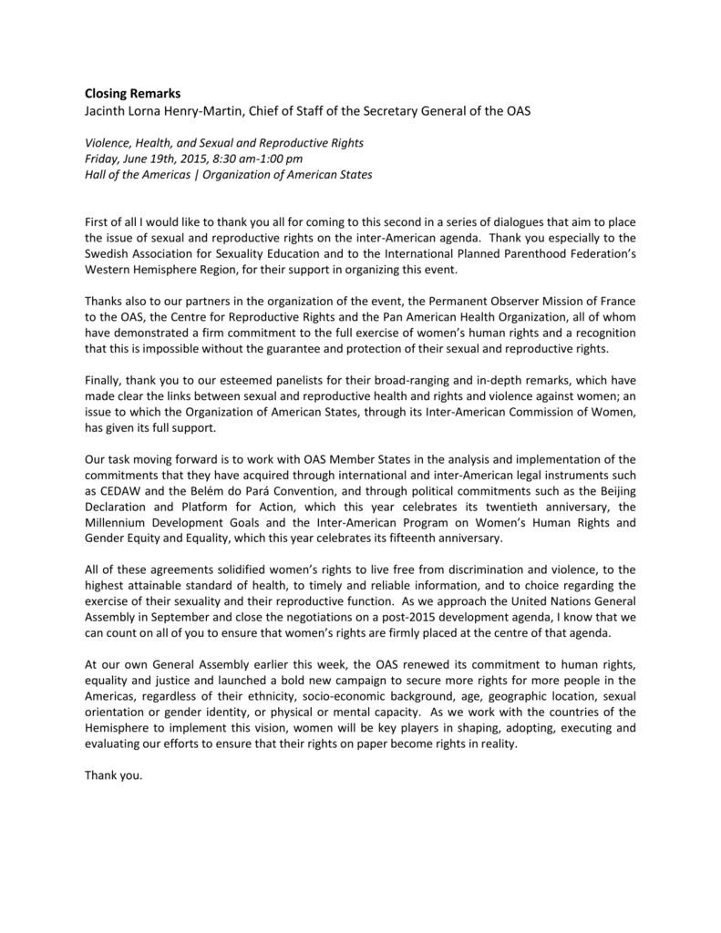 Closing Remarks For Recognition Day