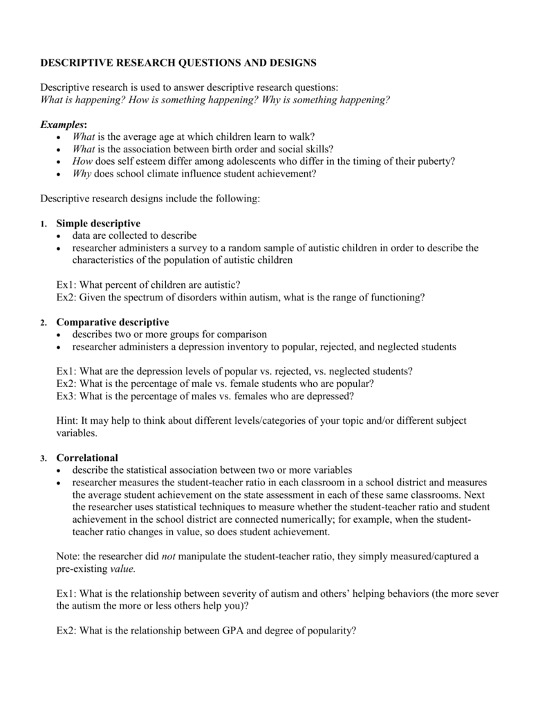 DESCRIPTIVE RESEARCH IONS AND DESIGNS
