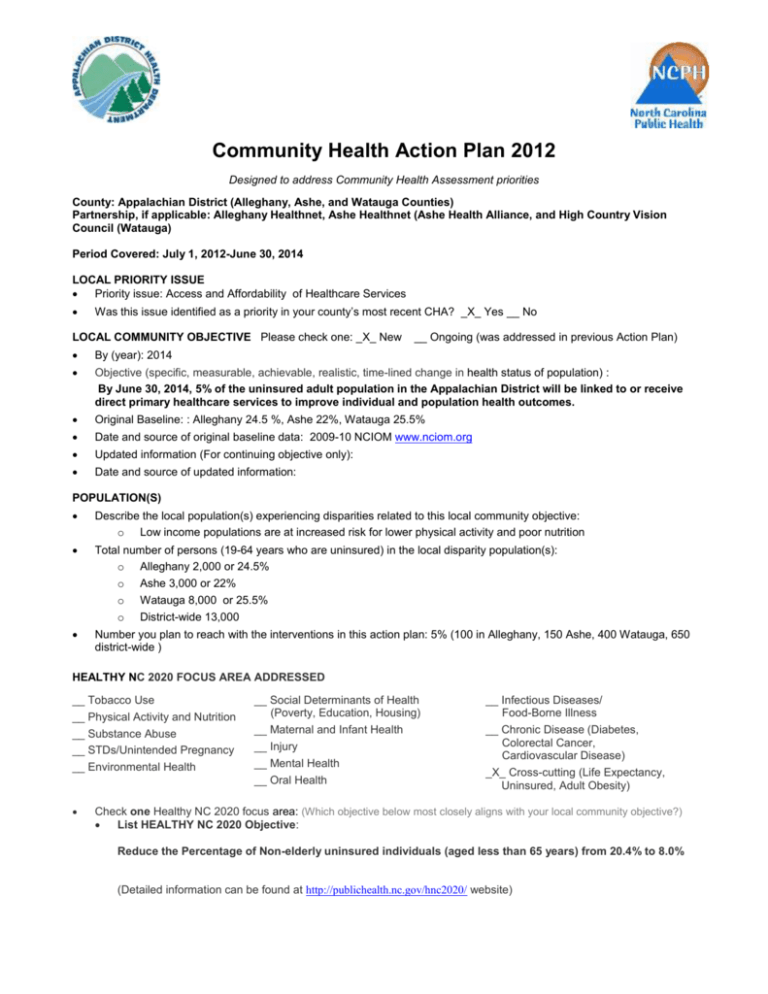 2012 Community Action Plan A Alleghany Memorial Hospital