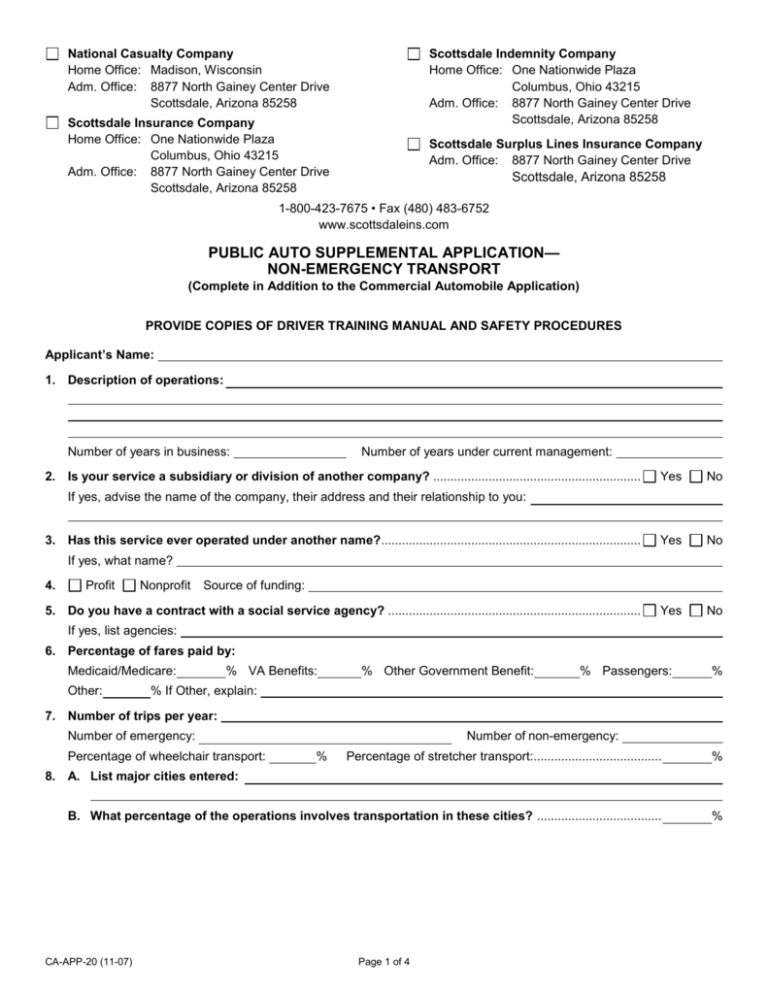 Non Emergency Transport Application Non Emergency Transport Application