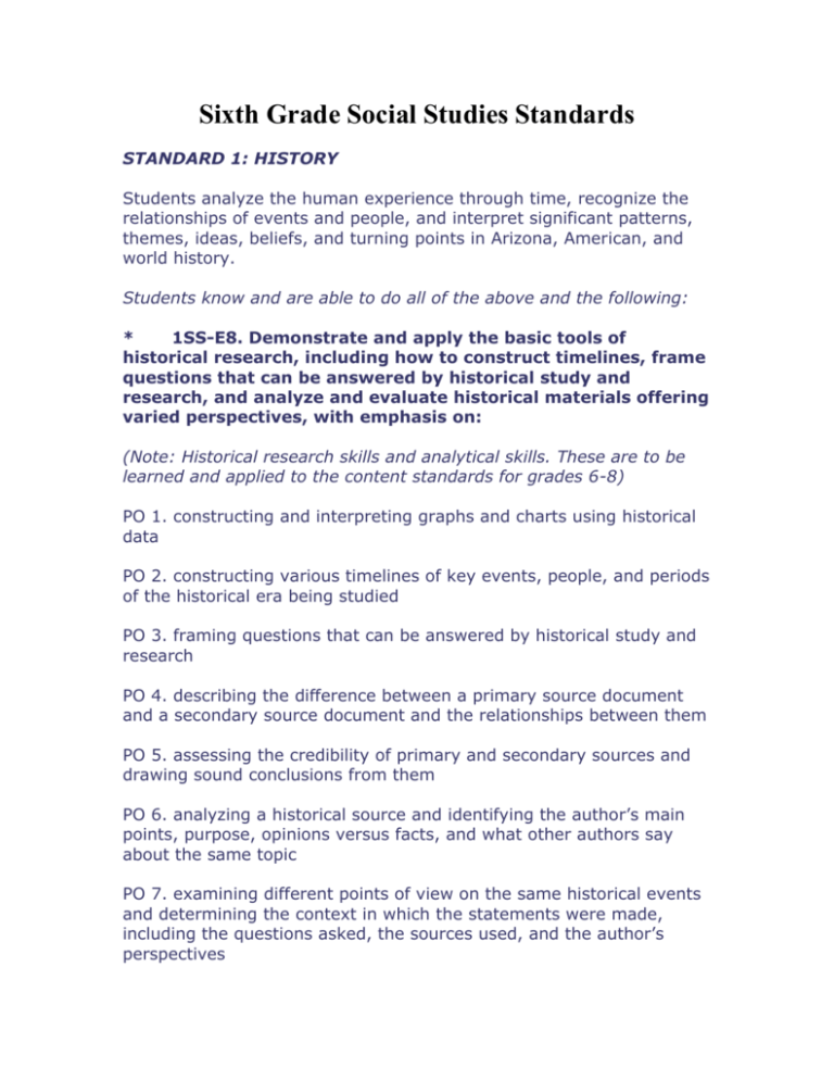 Sixth Grade Social Studies Standards Sixth Grade Social Studies Standards