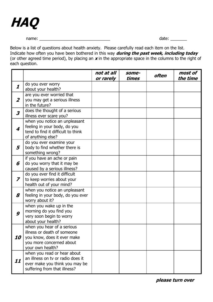 Health Anxiety Questionnaire Health Anxiety Questionnaire