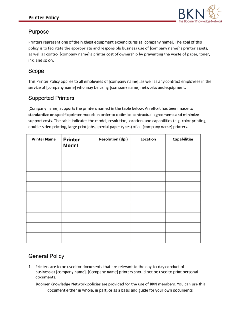 Printer Policy Boomer Consulting