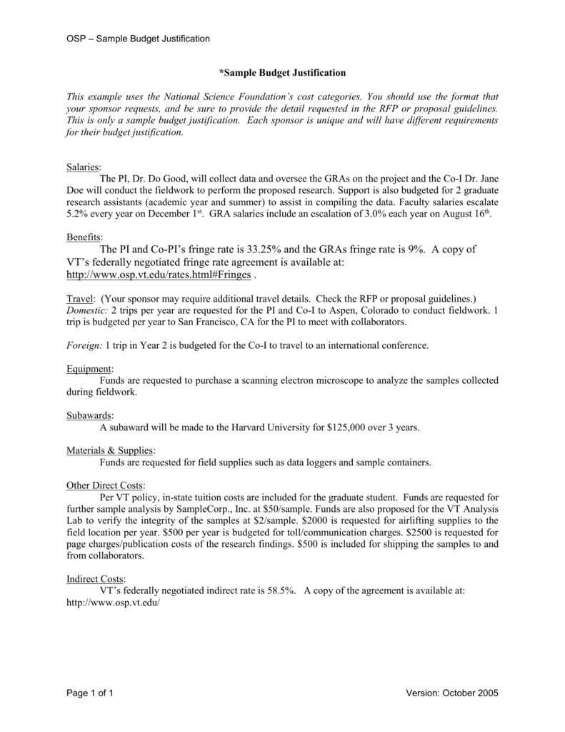 Sample Budget Justification