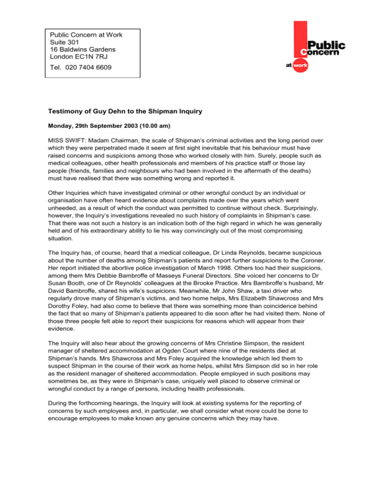 The Shipman Inquiry - Guy Dehn`s oral evidence
