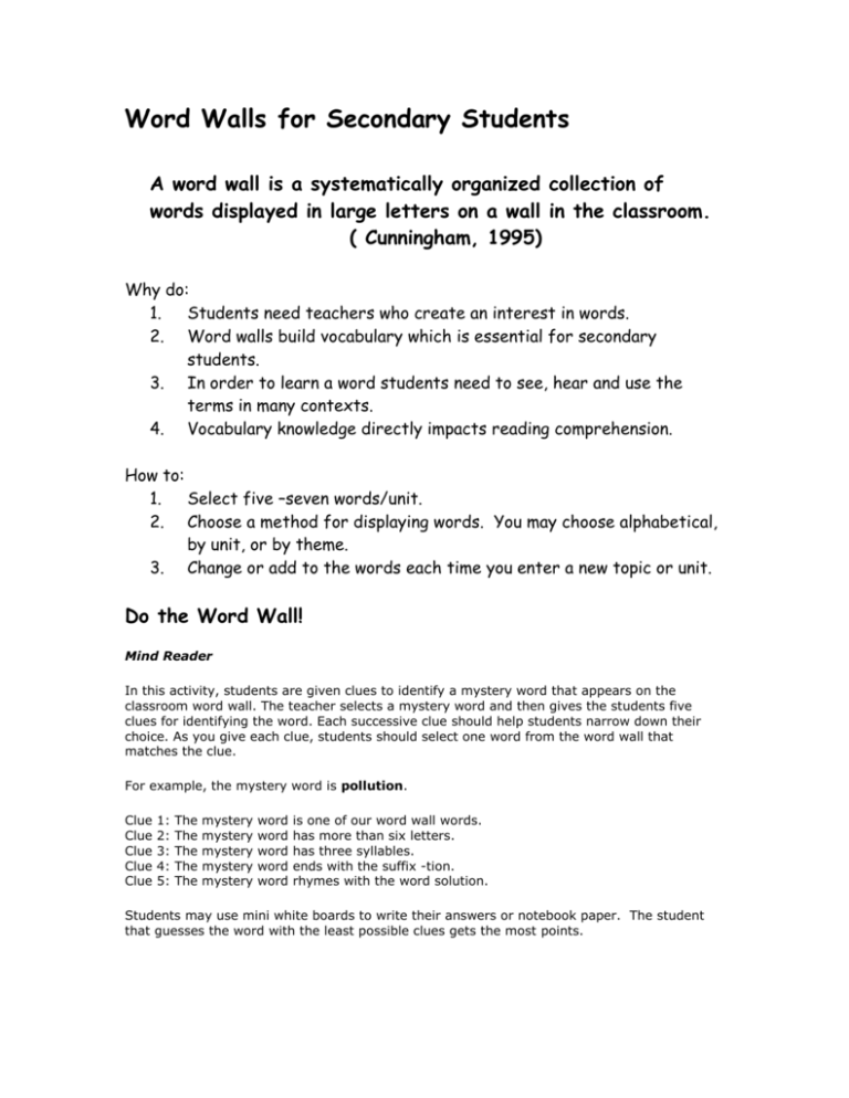 Word Walls For Secondary Students Word Walls For Secondary Students