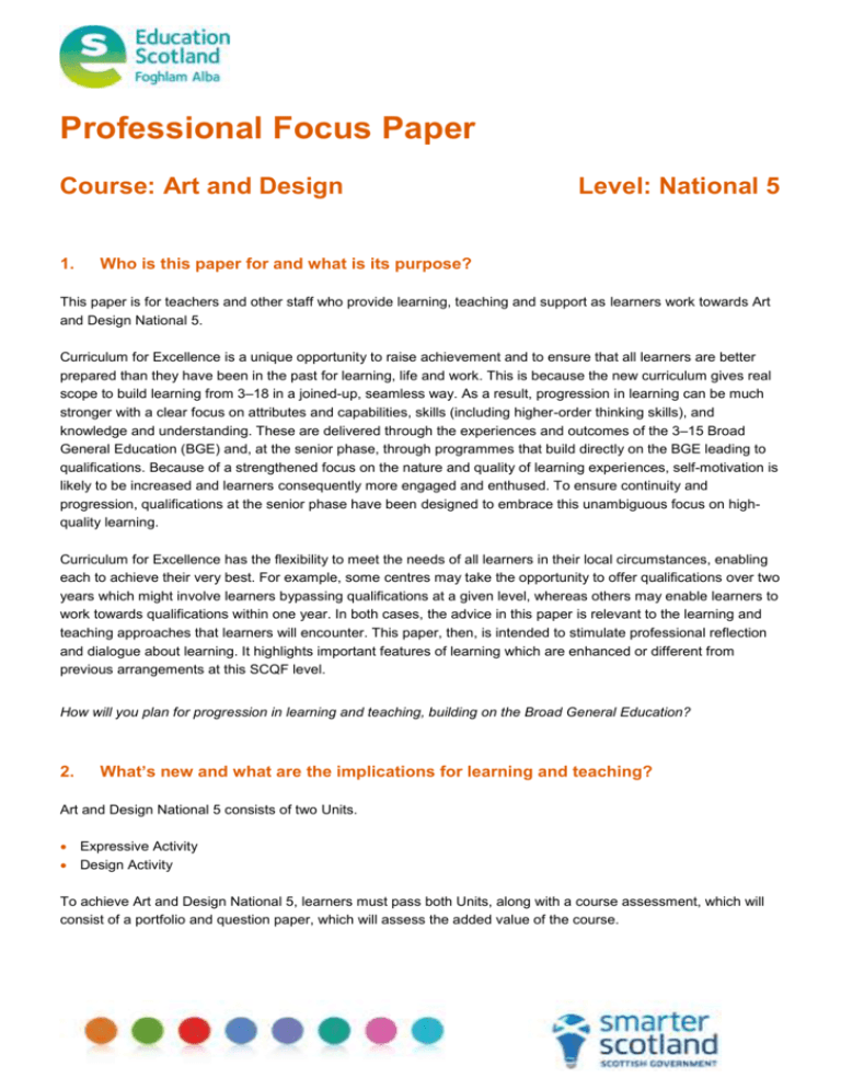Professional Focus Paper Art And Design National 5 