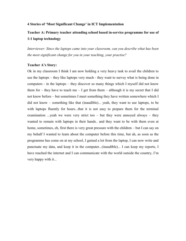 Teachers Stories of Most Significant Change