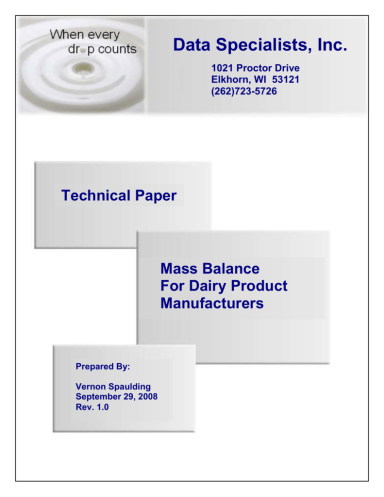 Domains/dataspecialists/Documents/Mass Balance Paper For Dairy