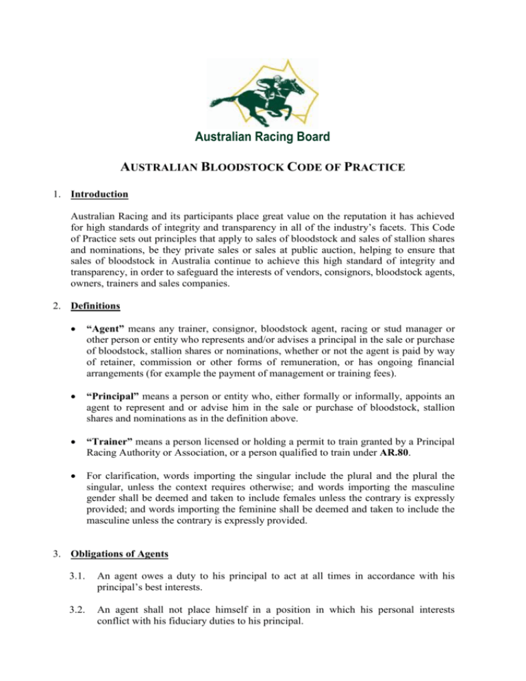AustralianBloodstock Code Of Practice AustralianBloodstock Code Of Practice