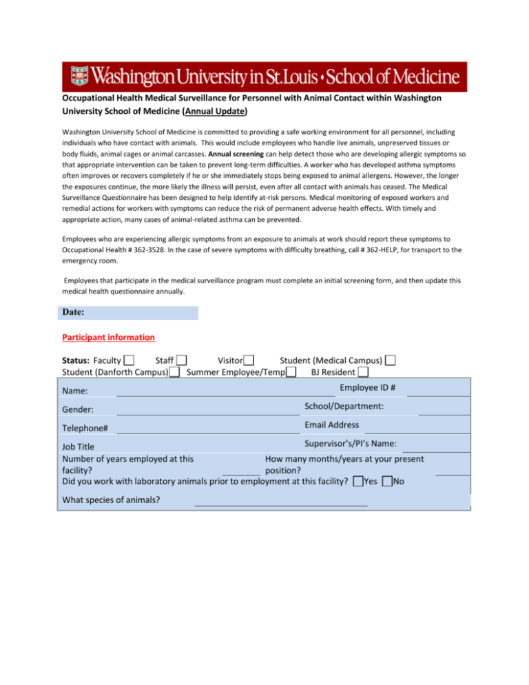 OHS Animal Contact Annual Update OHS Animal Contact Annual Update