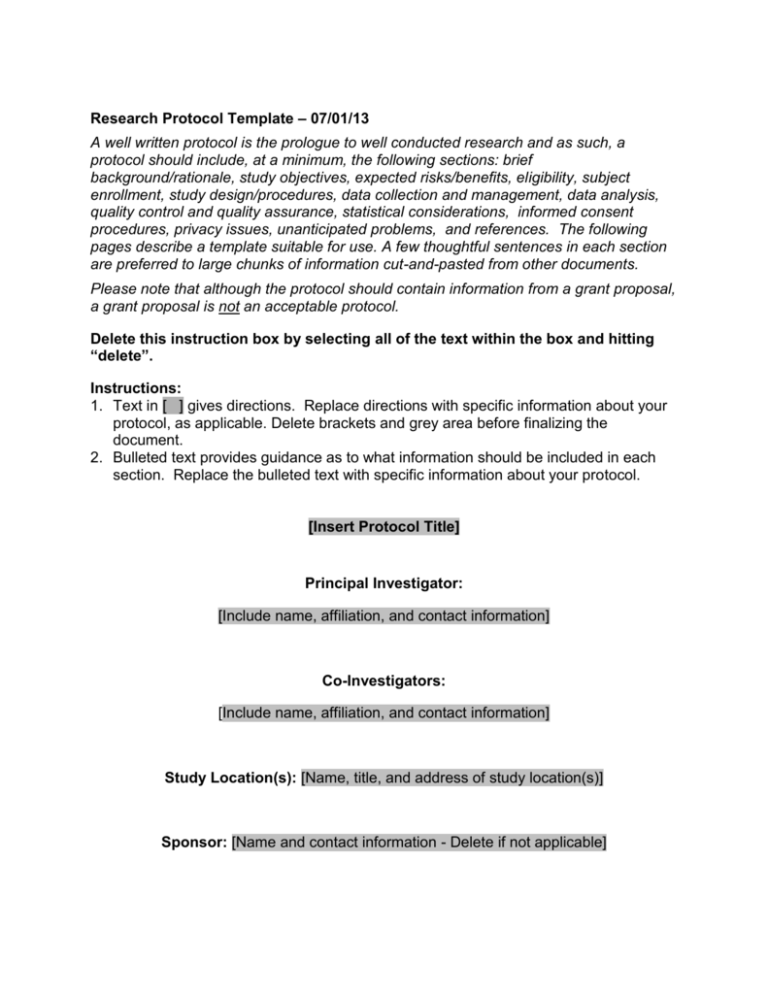 Research Protocol Template