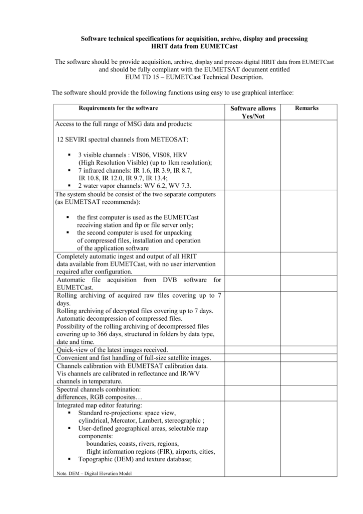 Software Technical Specifications