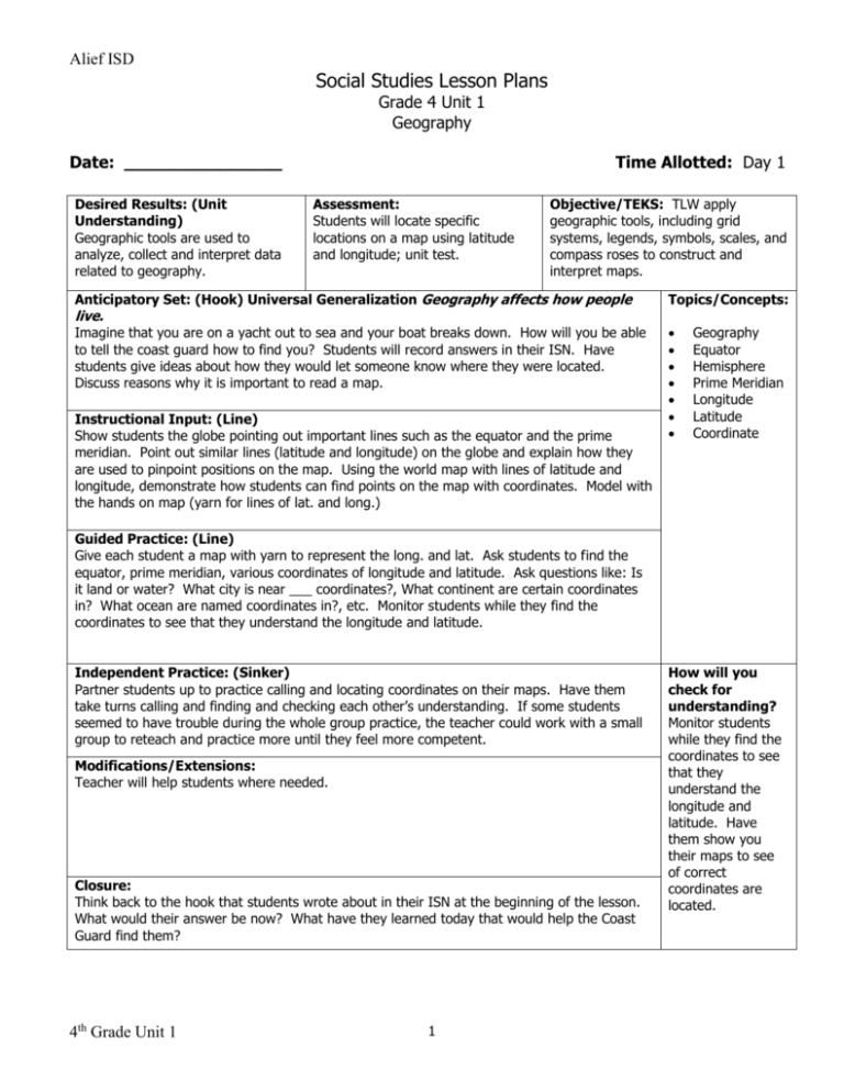 Lesson Plan Alief Independent School District