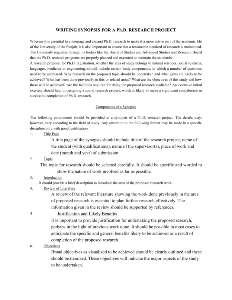 Guidelines For Synopsis Thesis